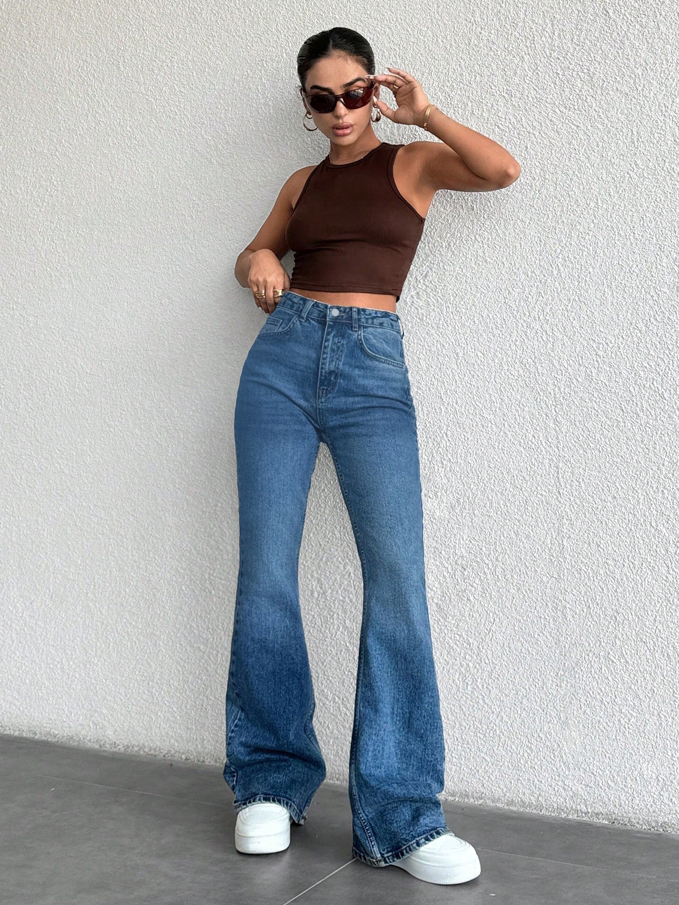 Retro Blue Wash Bootleg High Rise Jeans – Offduty India