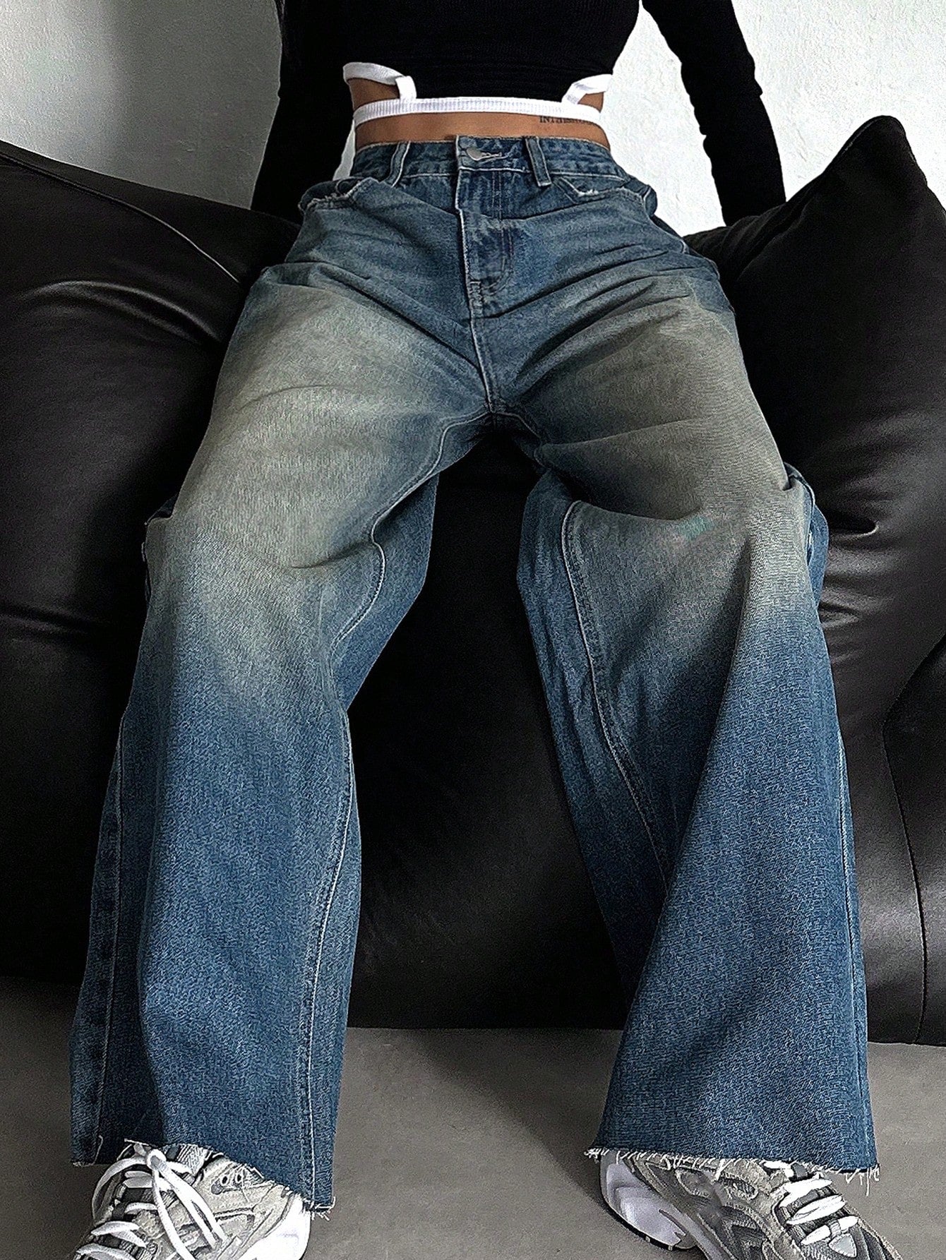 Stale Blue Baggy Wide Leg Jeans – Offduty India